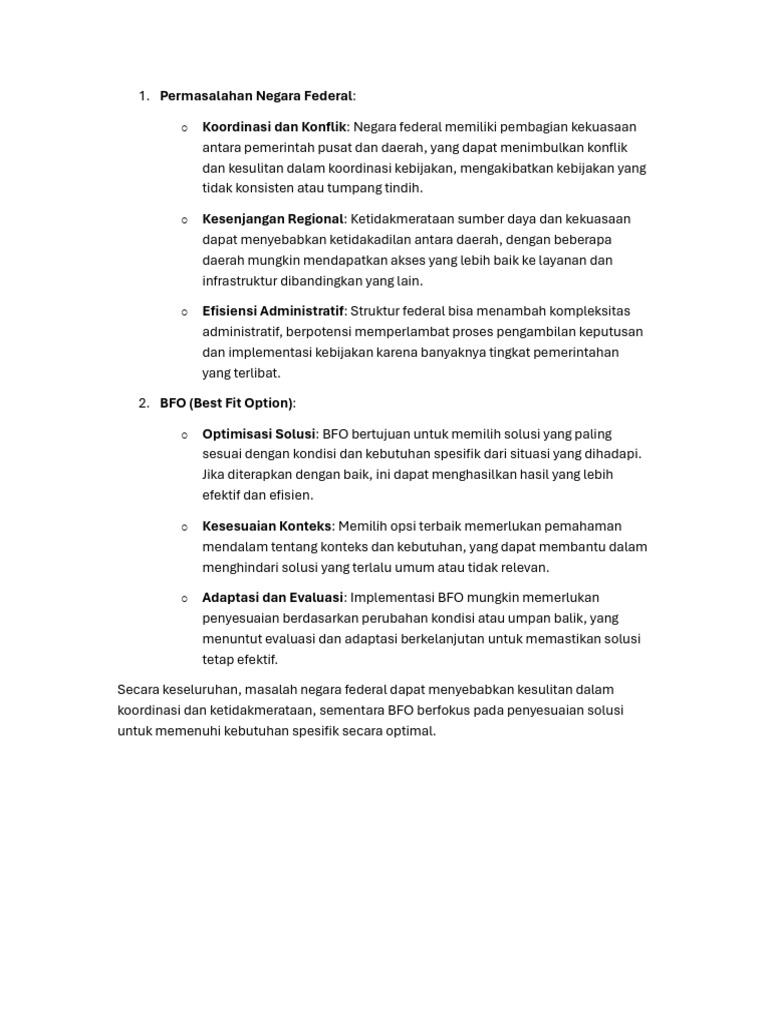 Dampak Dari Permasalahan Federal Dan Bfo | PDF