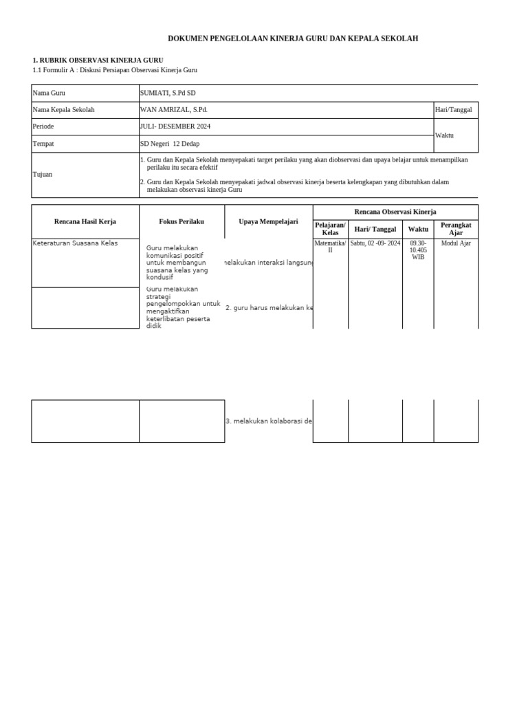 Form Observasi Guru Baru - (AMIDA) | PDF