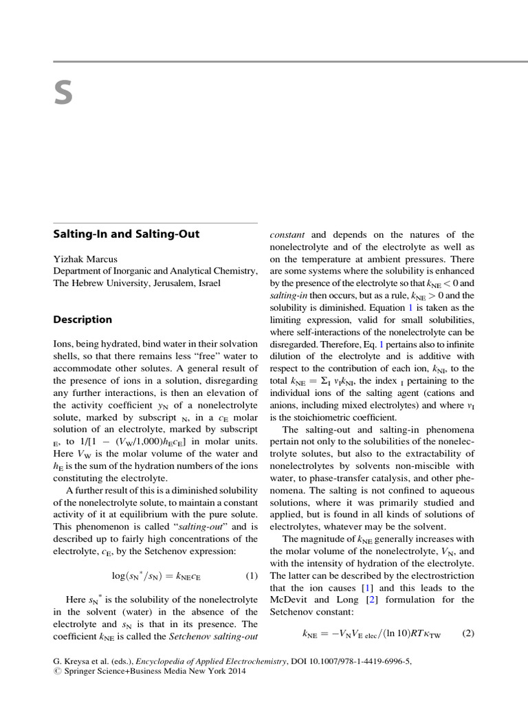 Salting-In and Salting-Out: Description | PDF