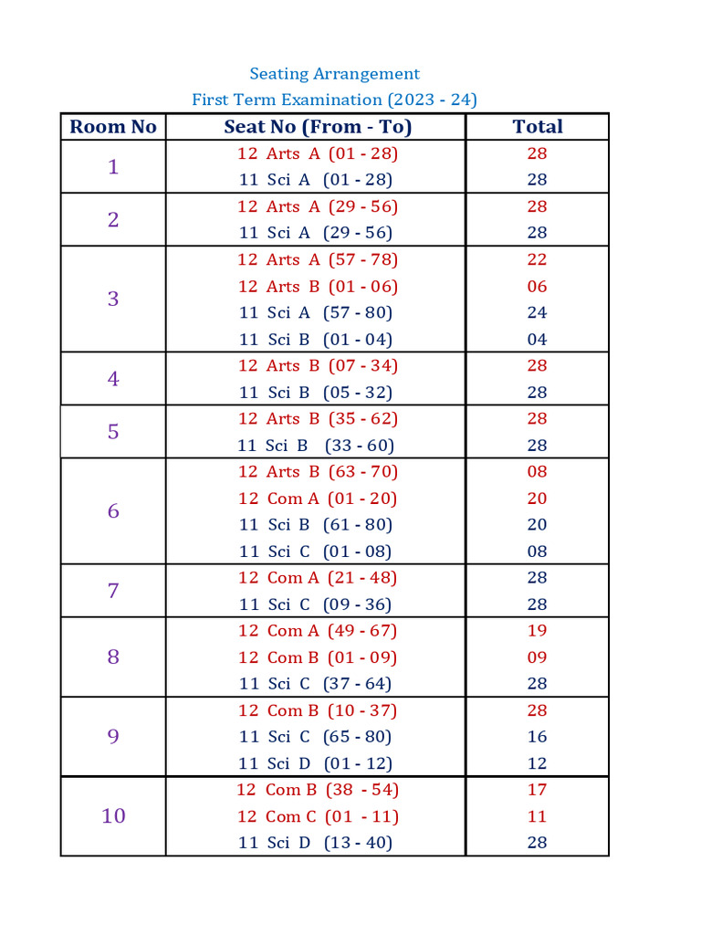 Seating Arrangement (2023-24) | PDF