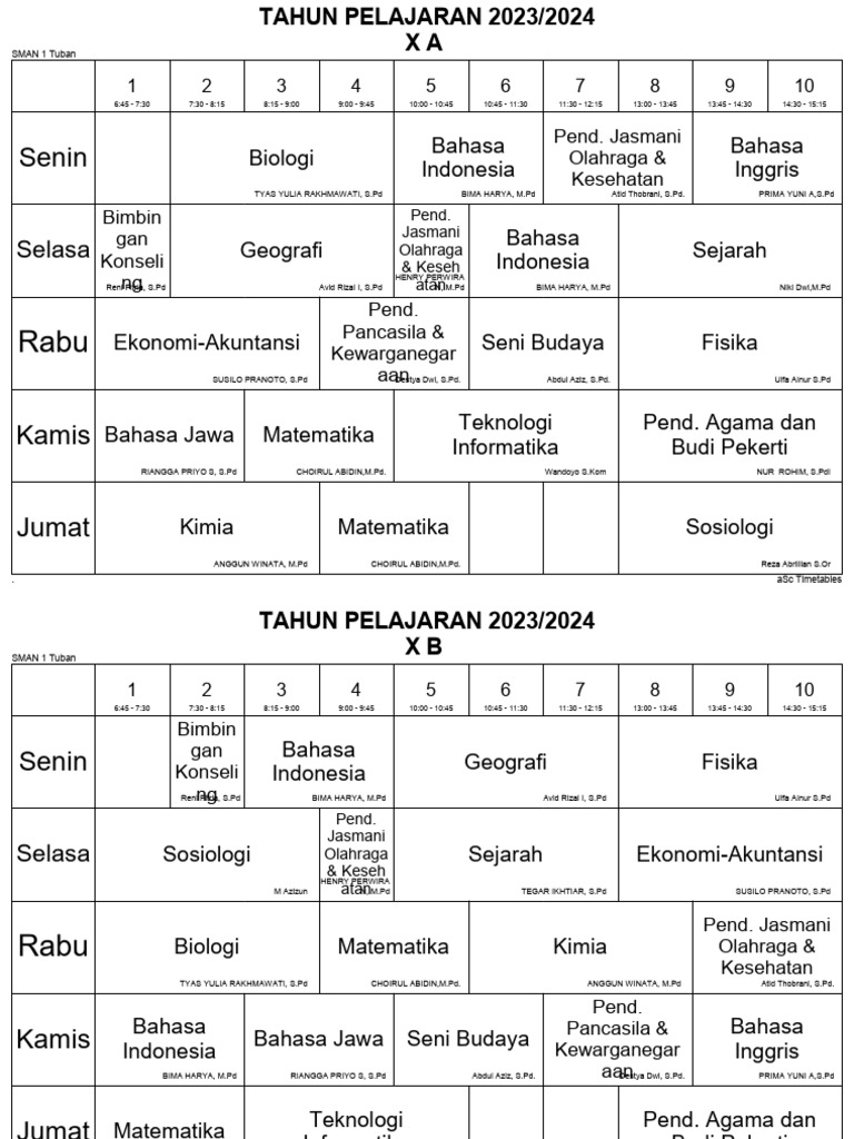 Jadwal Kelas 10 Feb 24, Khusus Selama P5 | PDF