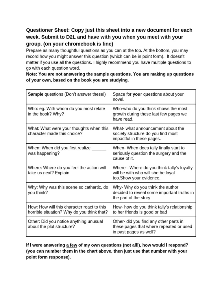 Questioner Sheet Lit Circles | PDF