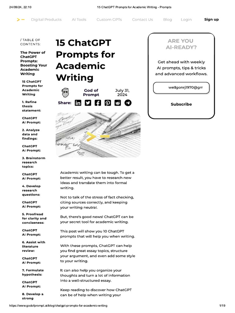 15 ChatGPT Prompts For Academic Writing - Prompts | PDF