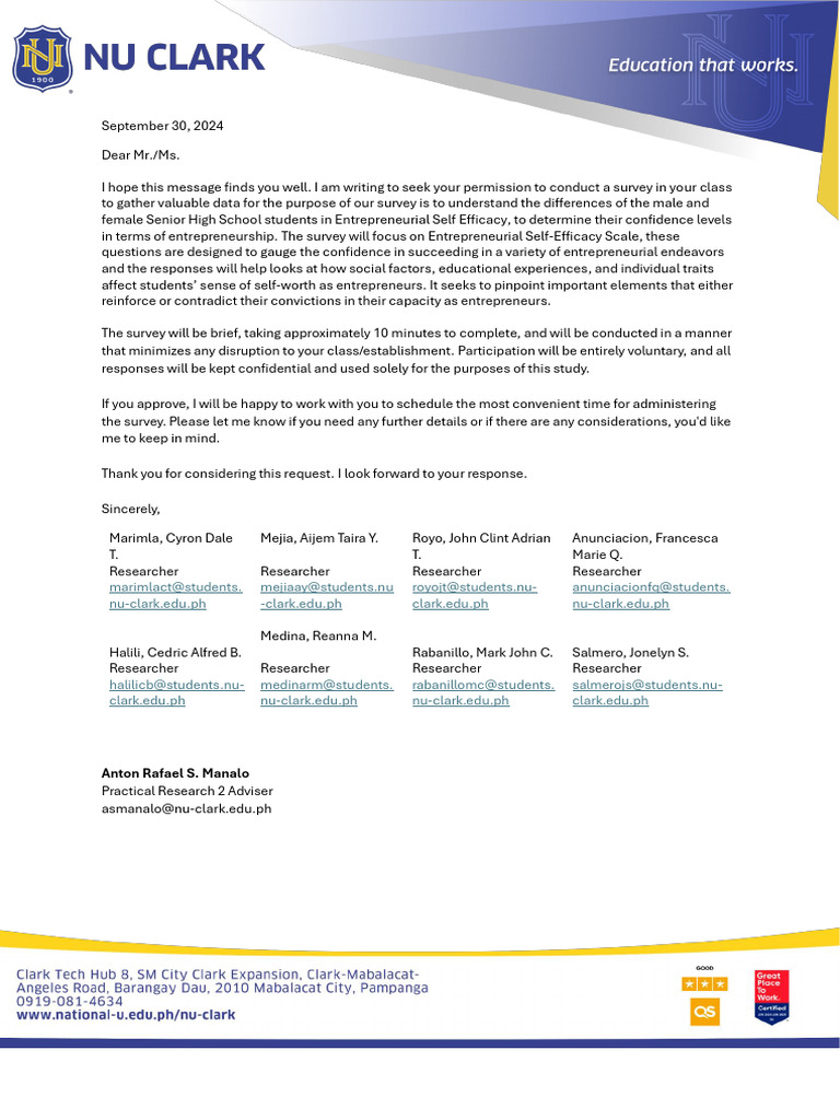 ESE - Letter of Formal Request For Data Collection | PDF