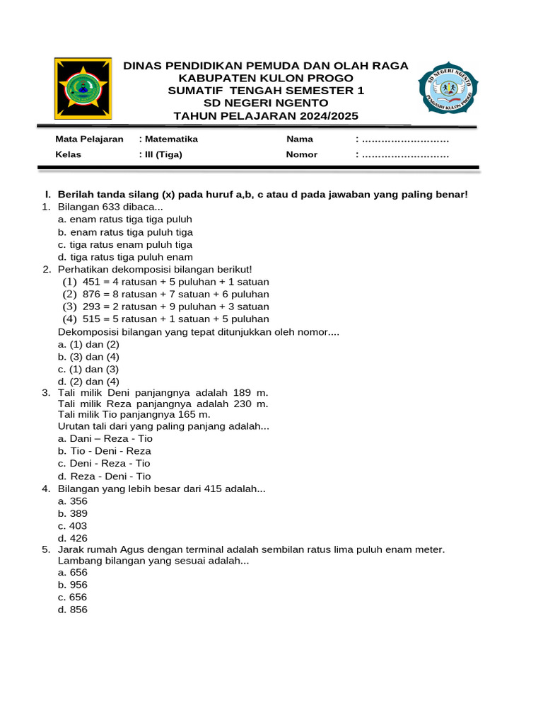SOAL STS Matematika | PDF