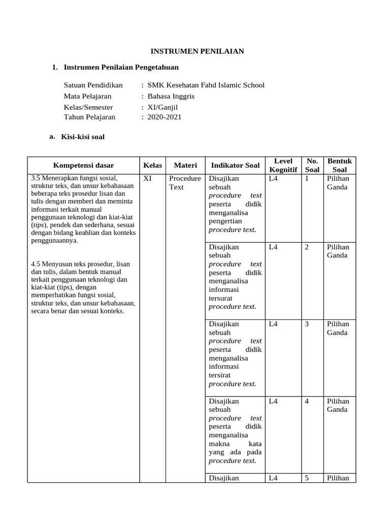 Instrumen Penilaian 2 (Okky Sulistiyorini) | PDF