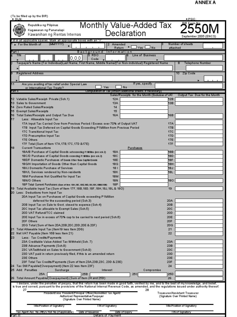 Monthly VAT Return Form 2550M | PDF | Value Added Tax | Withholding Tax