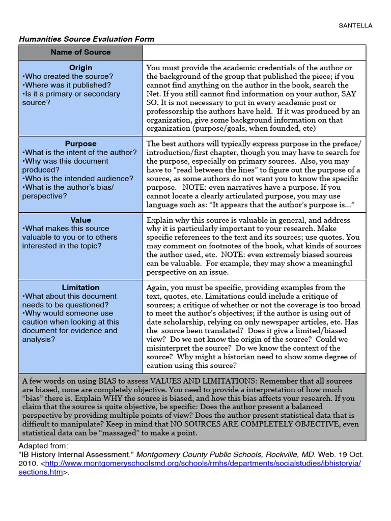 OPVL Source - Evaluation - Form - Ib - History | PDF