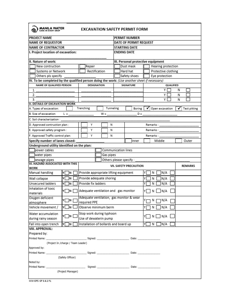 Excavation Safety Permit Form | PDF