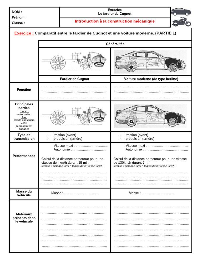 Exercice Fardier de Cugnot | PDF