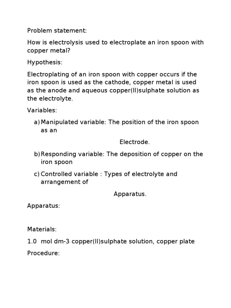 Electroplating Copper on Iron Spoon | PDF | Anode | Cathode