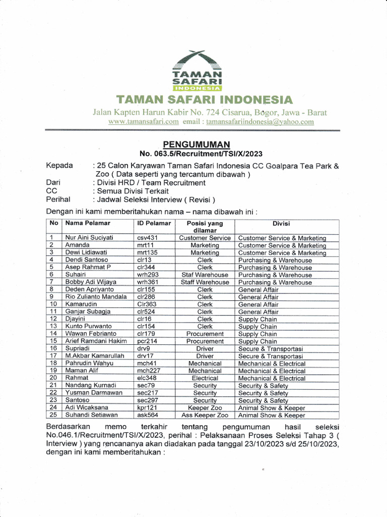 Taman Safari Interview Revisi | PDF