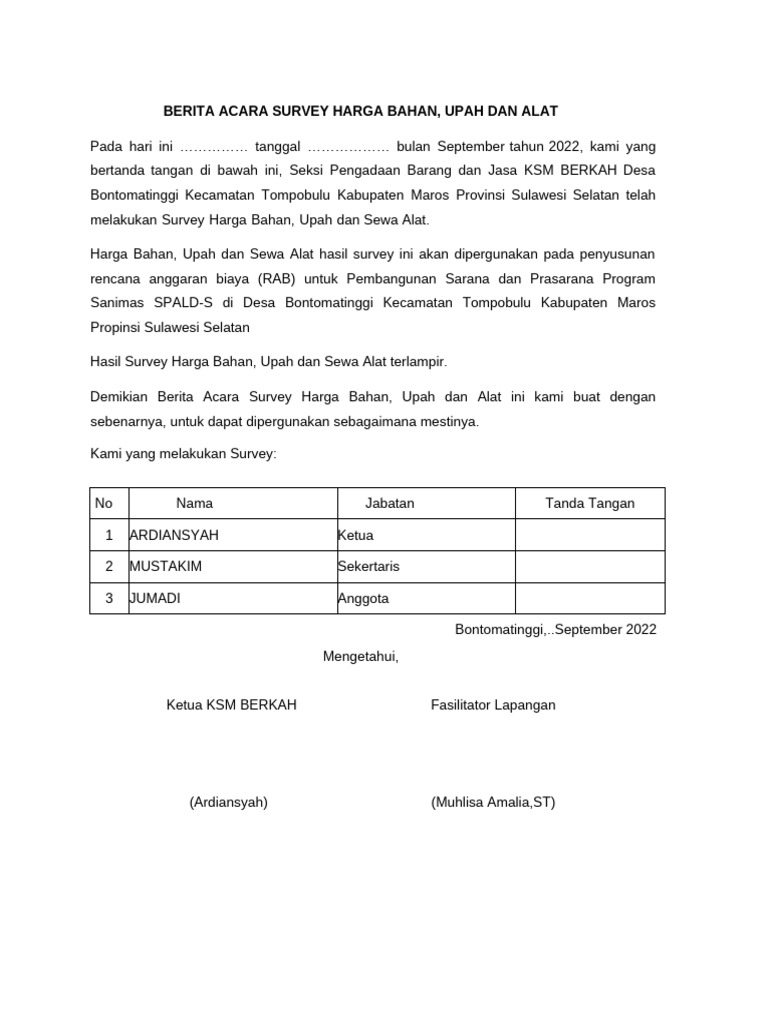 4.ba Survey Harga Bahan, Upah Dan Alat | PDF