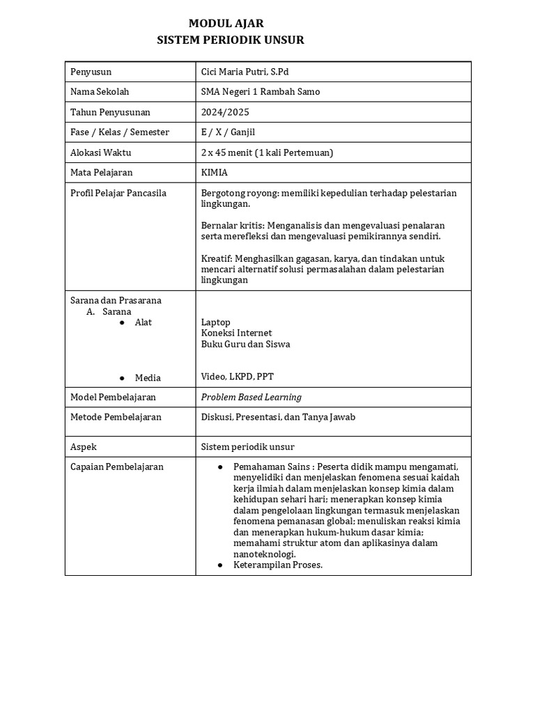 MODUL AJAR KIMIA SPU Cici NW | PDF