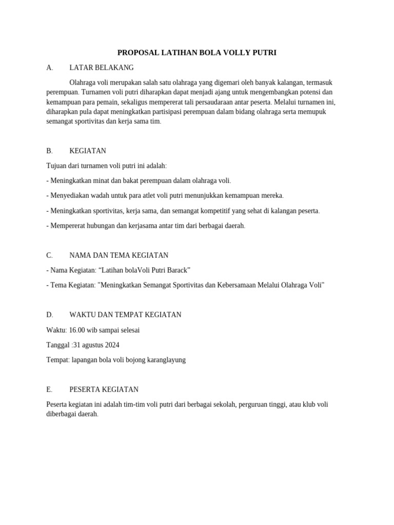 Proposal Latihan Bola Volly Putri | PDF