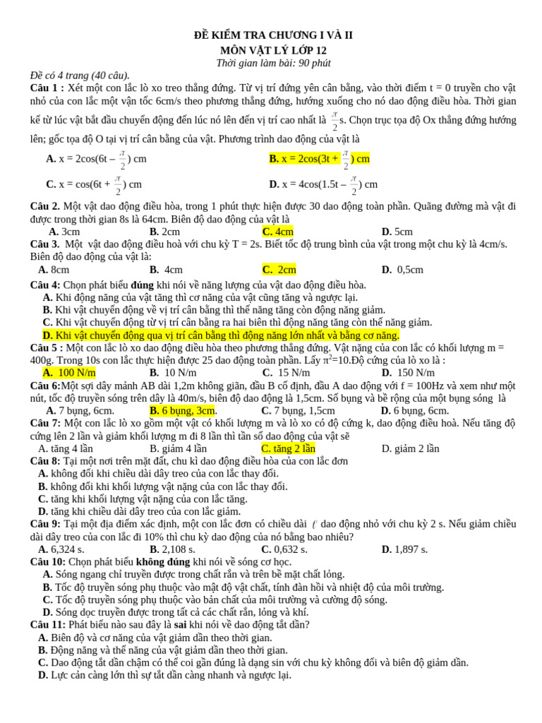 00000000aaaaa de KT Chuong 1 2 Co Dap An VL12 | PDF