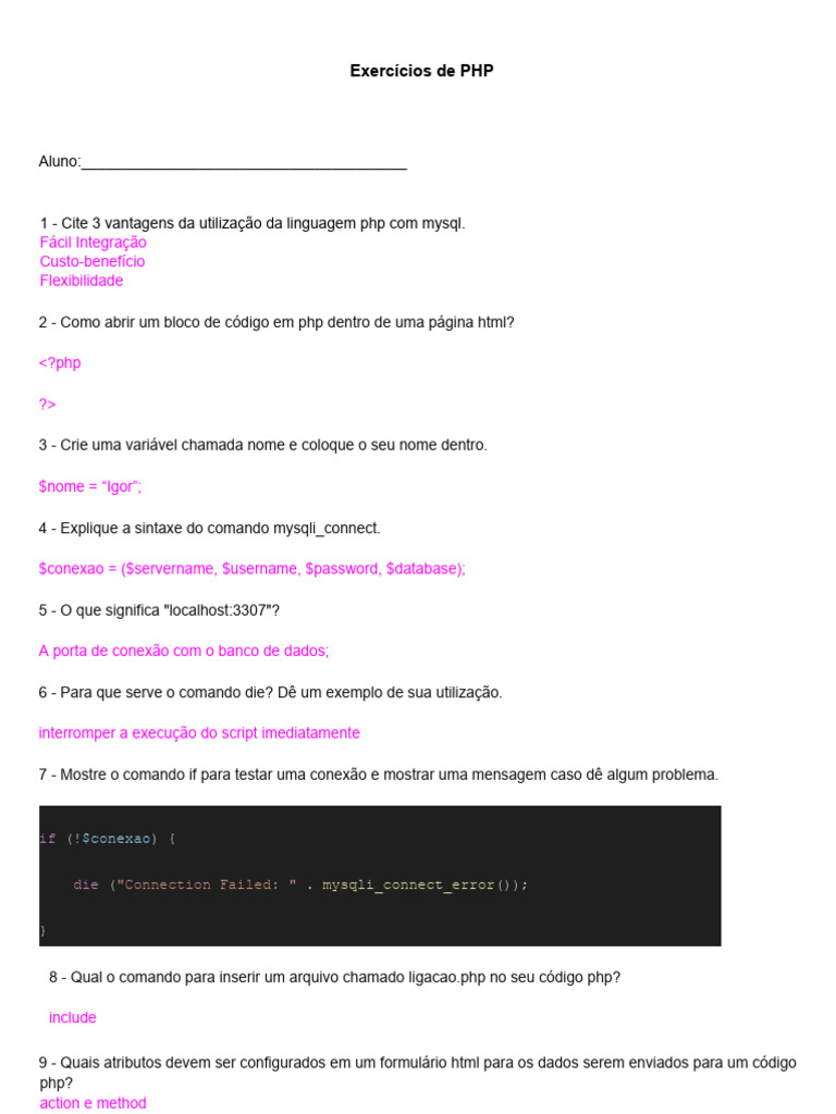 Exercícios de PHP | PDF