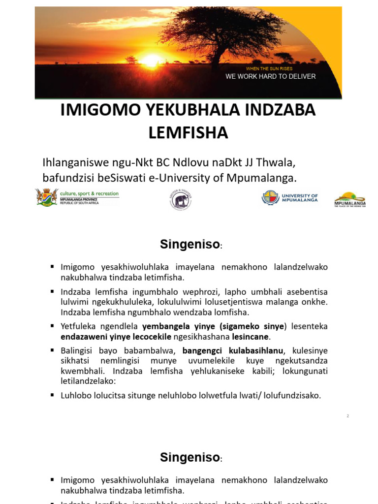 Imigomo Yekubhala Indzaba Lemfisha | PDF