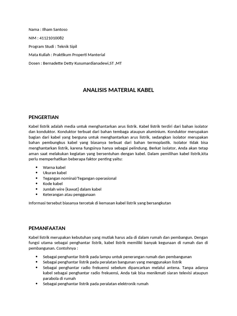 MATERIAL KABEL Word | PDF