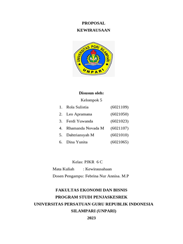 PROPOSAL KEWIRAUSAHAAN Docx | PDF