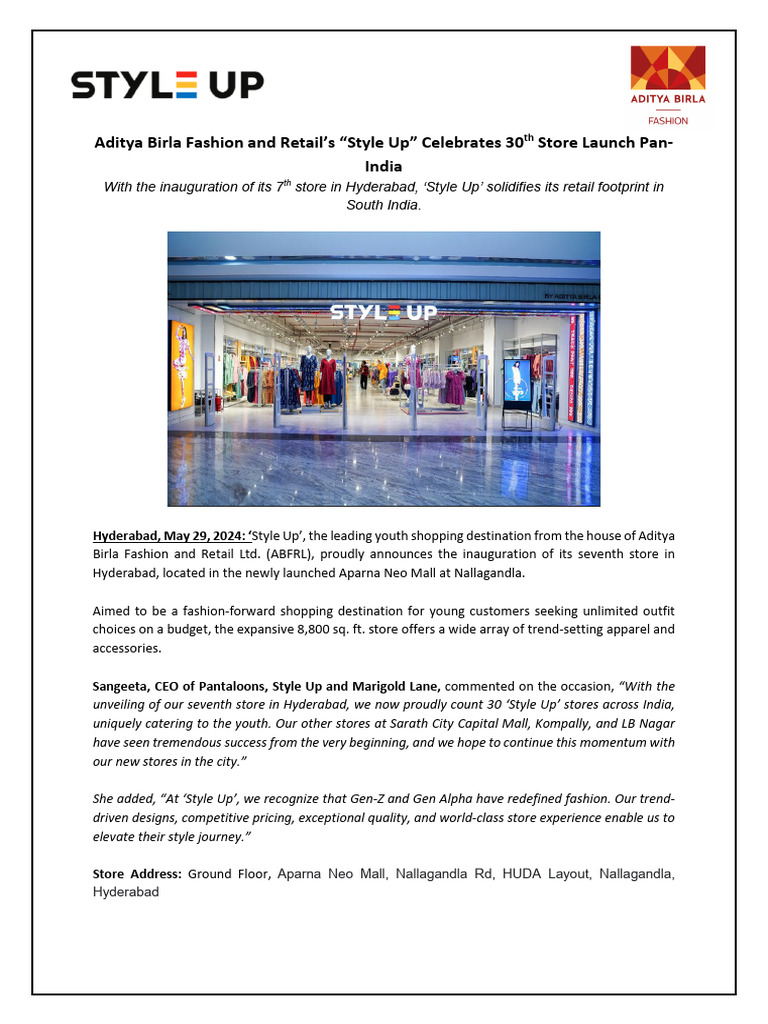 Aditya Birla Fashion and Retails Style Up Celebrates 30th Store Launch ...