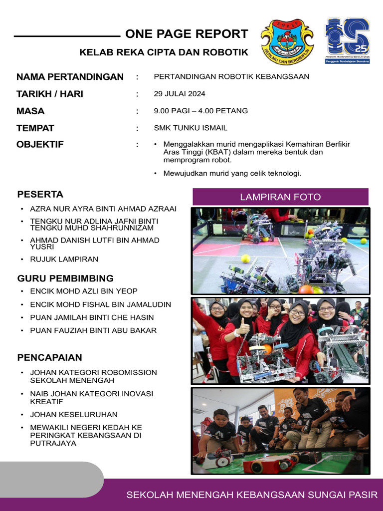 CTH Pertandingan Robotik Kebangsaan | PDF
