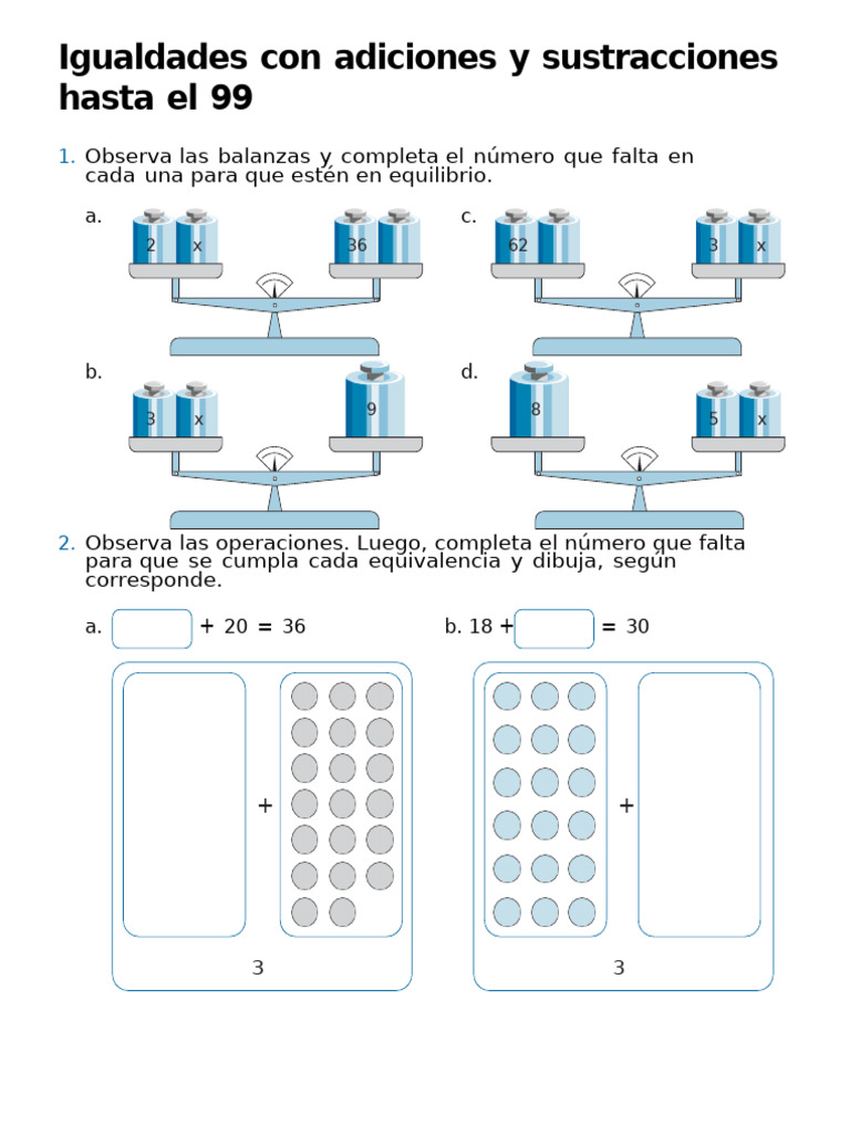 F0 Igualdades Con Adiciones Y Sustracciones Hasta El 99 Pdf