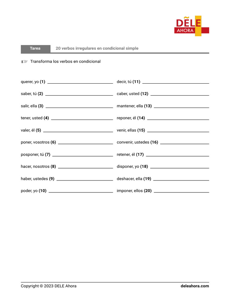 20 Verbos Irregulares en Condicional Simpl | PDF