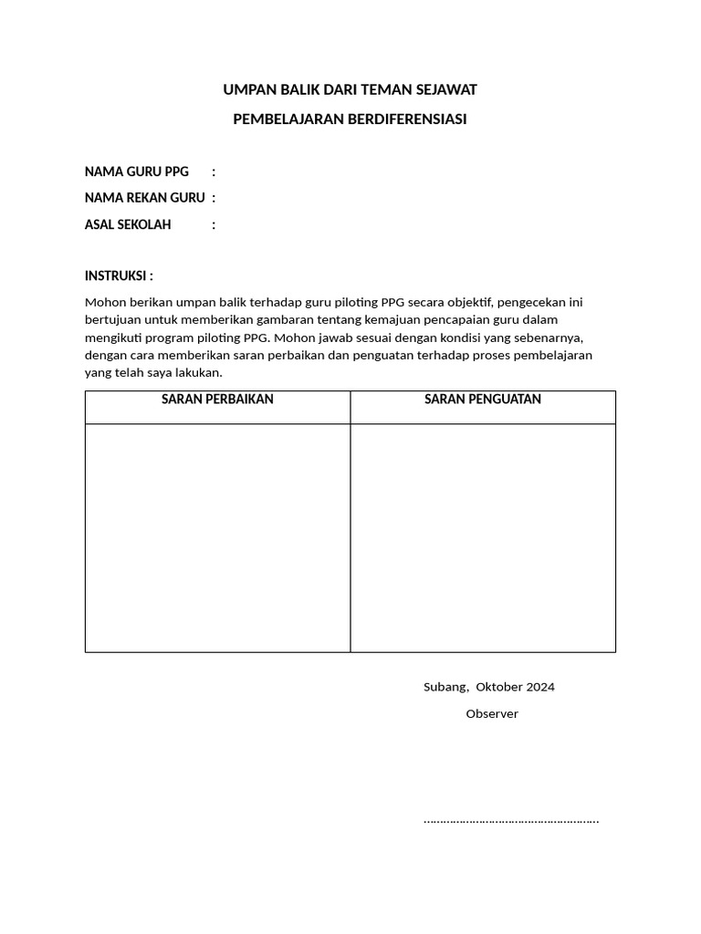 Umpan Balik Dari Teman Sejawat Modul 1 | PDF