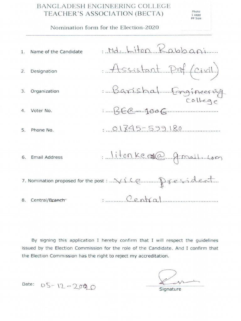 Nomination Forms For Central Committee, BECTA, BEC | PDF