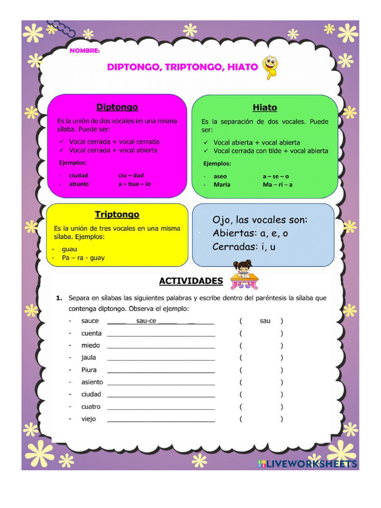 Diptongo Hiatos Triptongos | PDF
