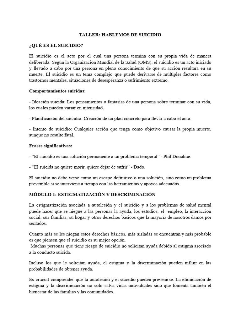 Taller - Hablemos de Suicidio | PDF Taller - Hablemos de Suicidio | PDF