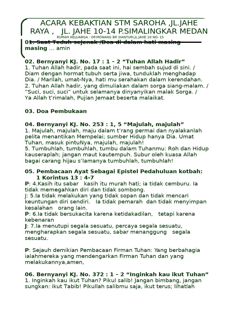 Acara Kebaktian STM Saroha J | PDF