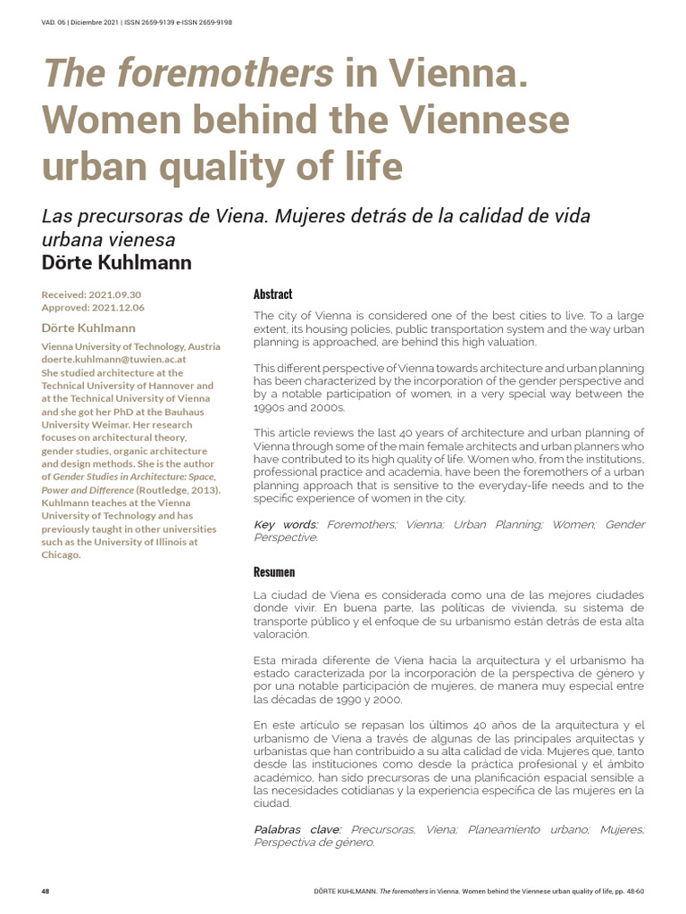 The Foremothers: in Vienna. Women Behind The Viennese Urban Quality of ...