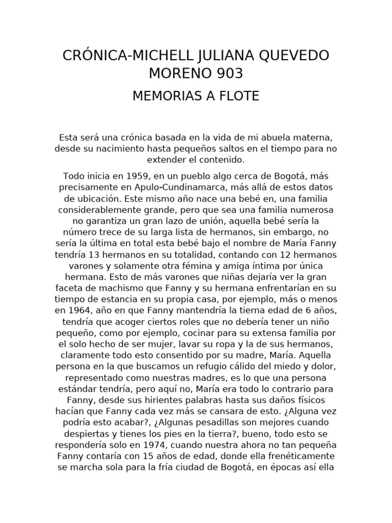 CRÓNICA - Michell Juliana Quevedo Moreno 903 | PDF | Poesía