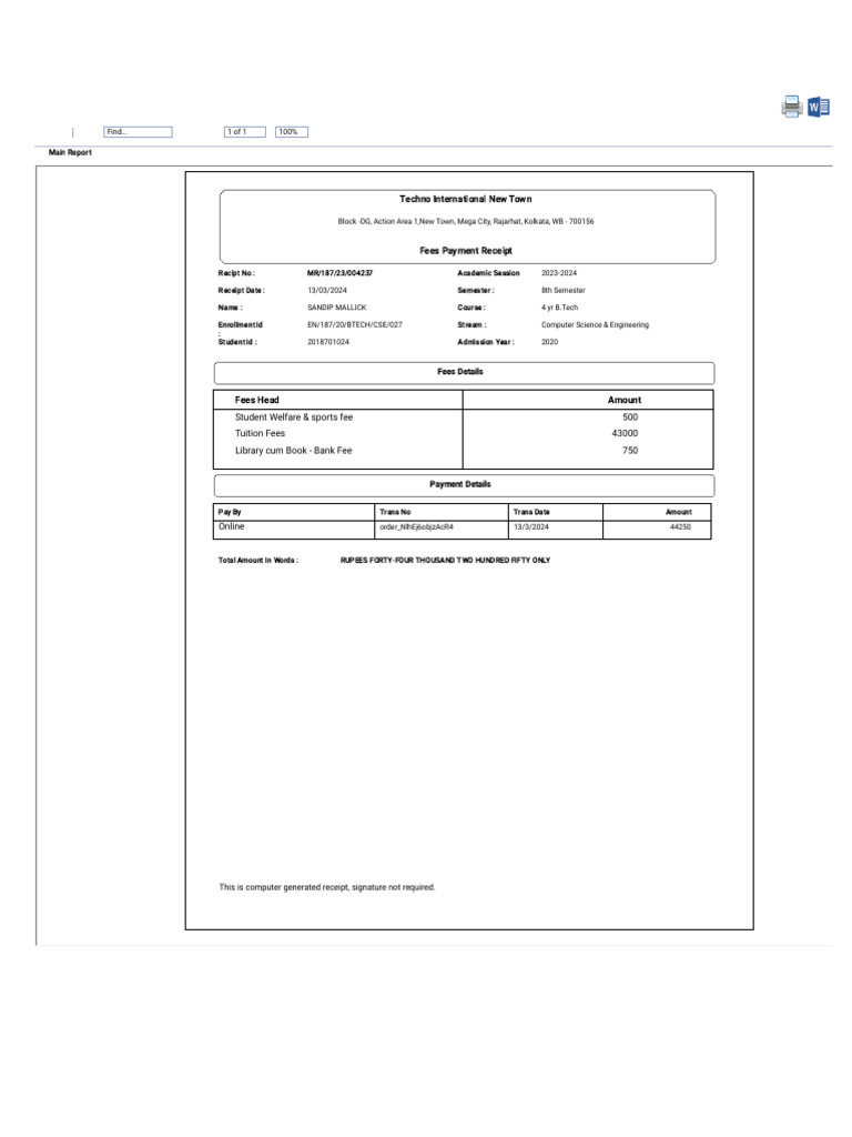 Student Paymenty Receipt | PDF