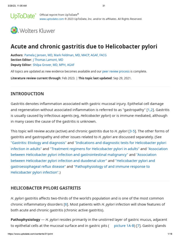 Acute and Chronic Gastritis Due To Helicobacter Pylori | PDF | Indigestion | Science & Mathematics