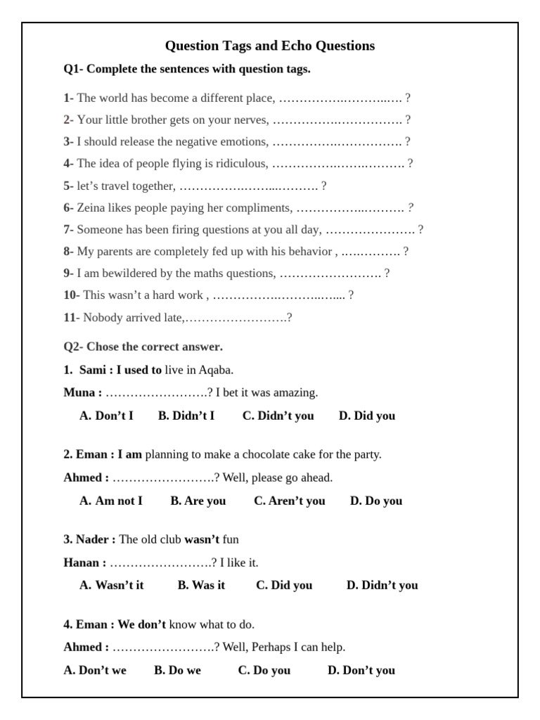 Question Tags and Echo Questions Quiz-1 | PDF