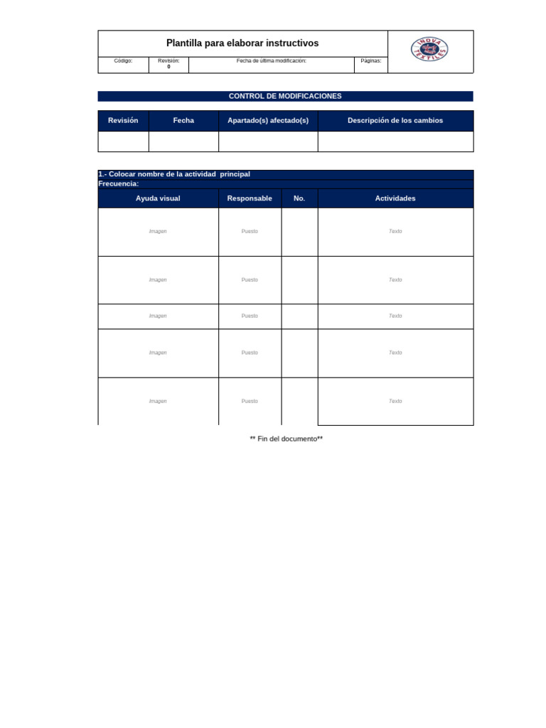G-CAL-04 Plantilla para Elaborar Instructivos | PDF