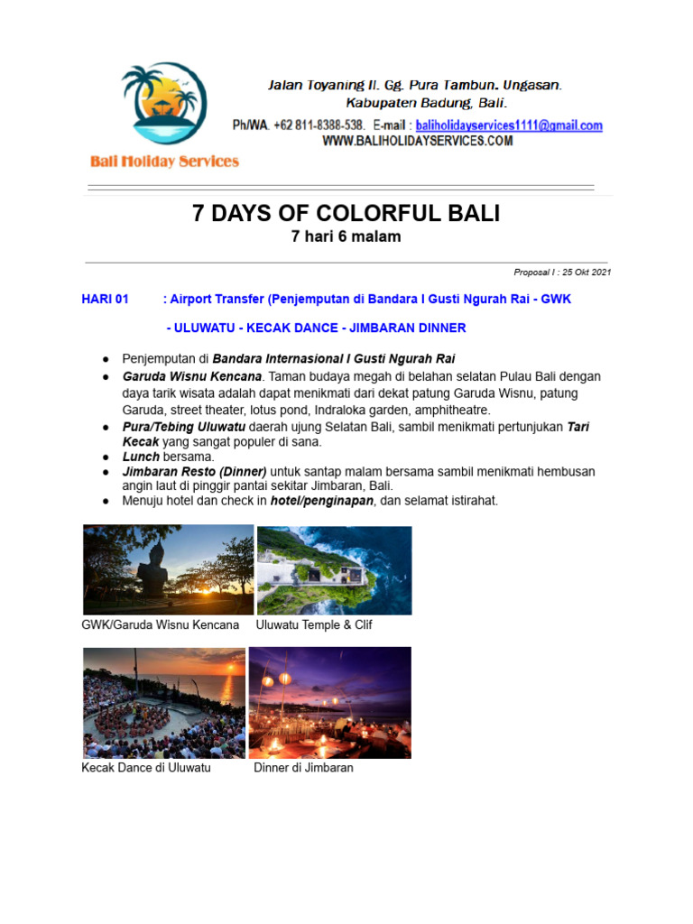 7 Days of Colorful Bali | PDF | Bali