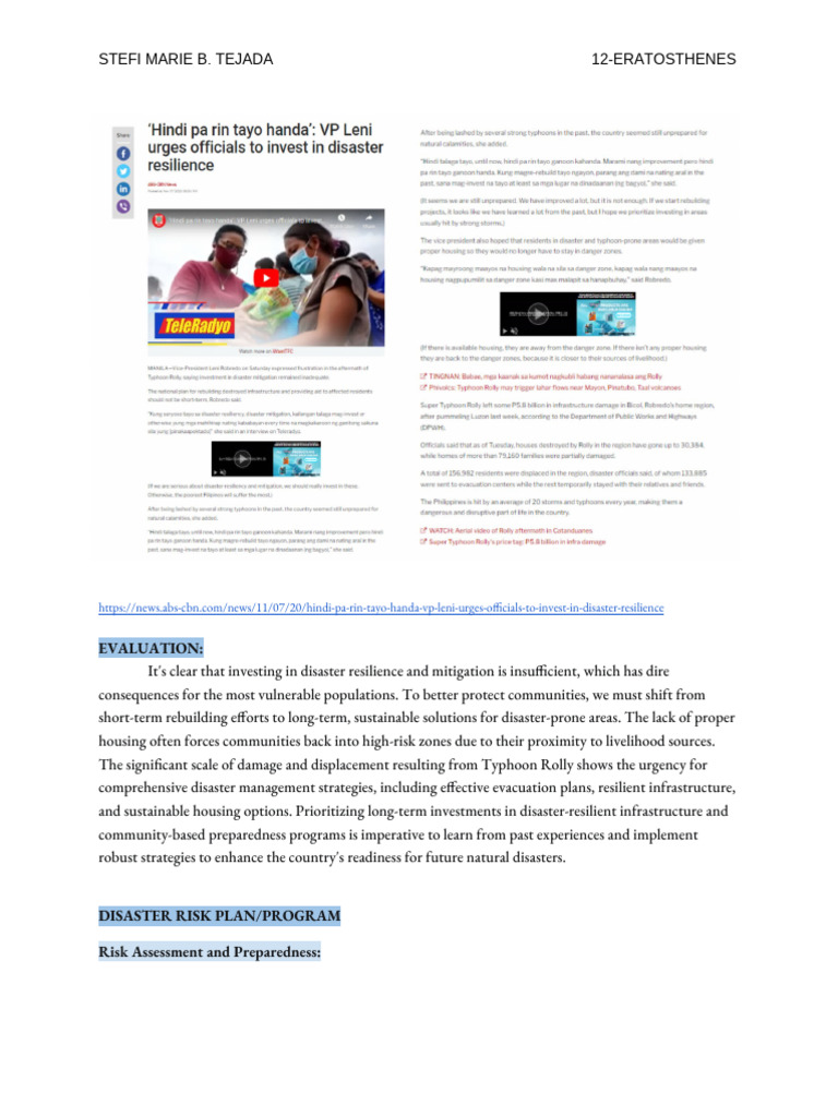 DRRR Disaster Plan | PDF