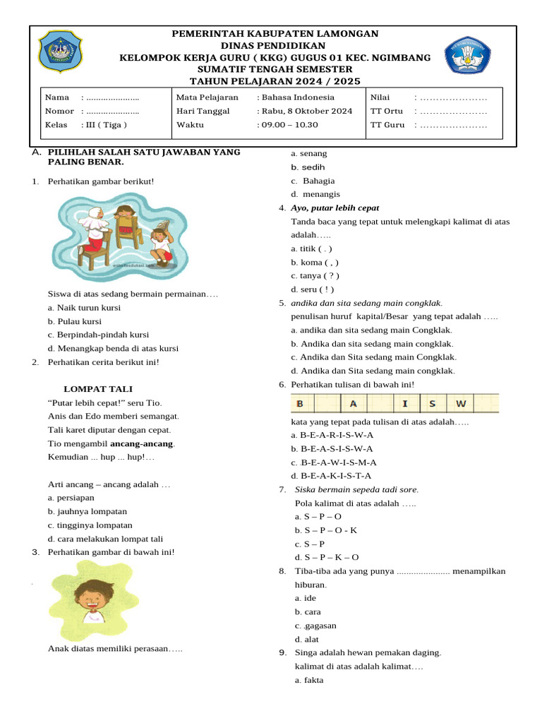 Soal STS 1 B.Indo Kelas 3 | PDF
