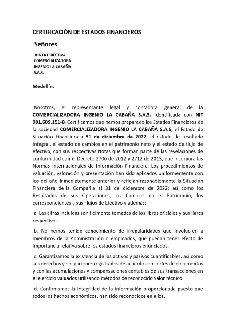 EEFF 2022 Comerc Cabaña | PDF | Auditoría | Contabilidad