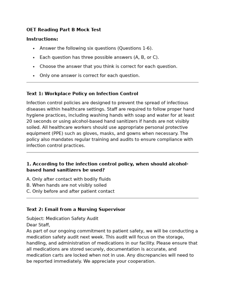 OET Reading Mock Test for Healthcare Professionals | PDF | Informed ...