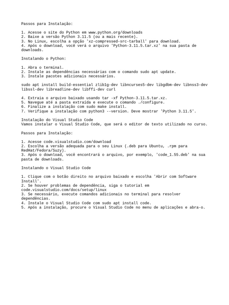 Instalando o Python e Preparando o Ambiente (Linux) | PDF