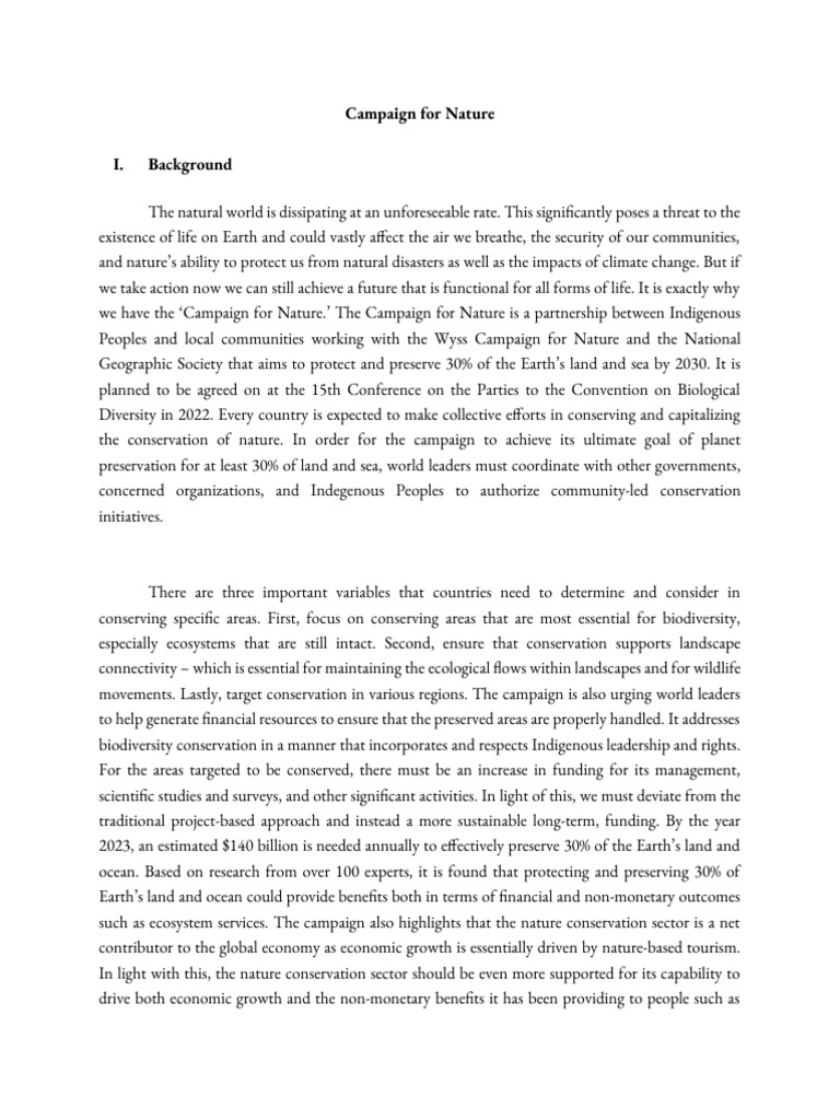Campaign For Nature - Critique Paper | PDF