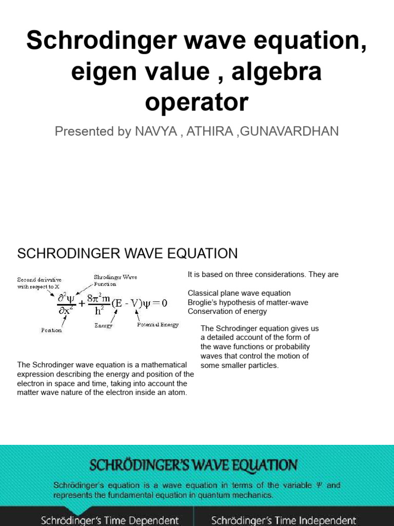 Schrodinger Wave Equation, Eigen Value, Algebra Operator.... Reddy | PDF