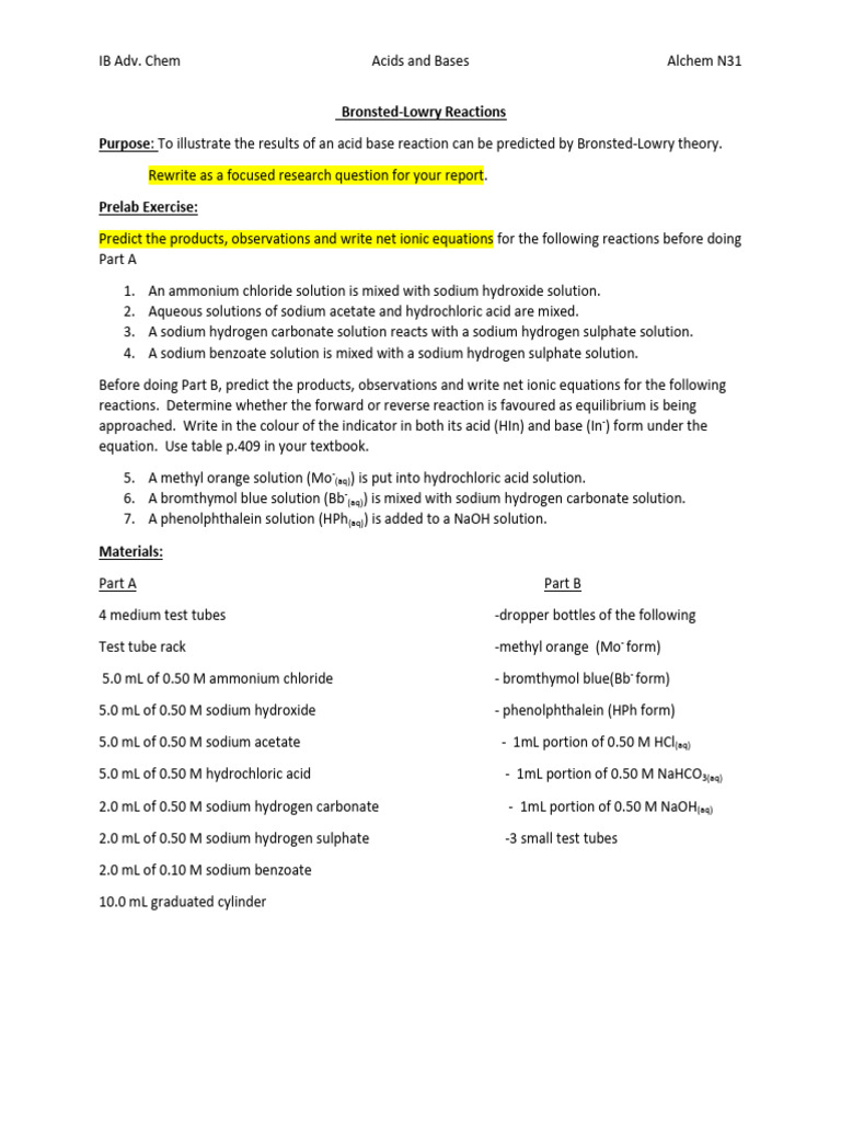 Bronsted-Lowry Acids and Bases | PDF