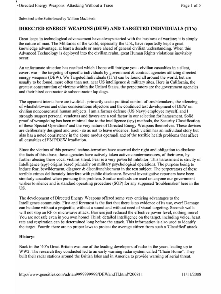 DEW - Directed Energy Weapons | PDF | Microwave | Surveillance