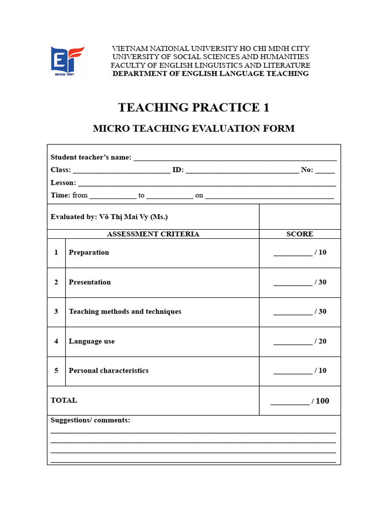 Micro Teaching Evaluation Form | PDF